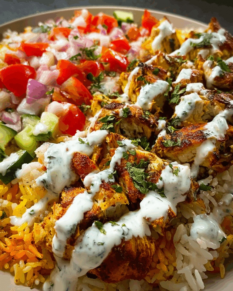Halal Cart-Style Chicken and Rice With White Sauce - cookandairies
