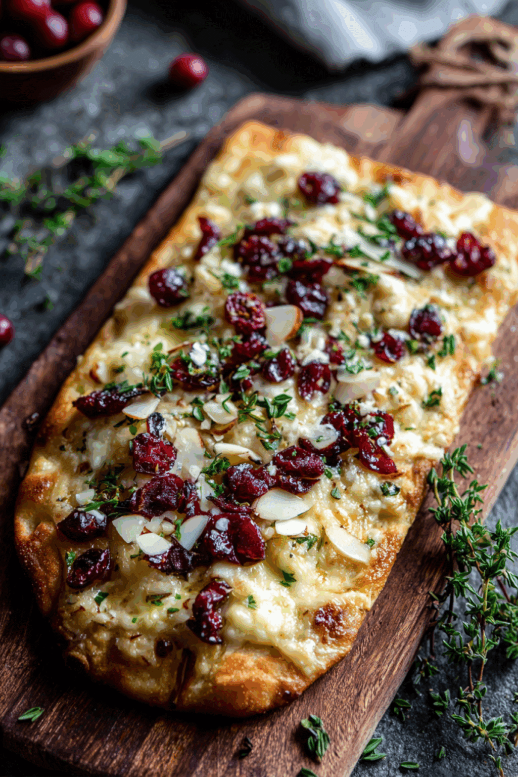 Crispy Flatbread with Brie, Cranberries & Toasted Almonds - cookandairies